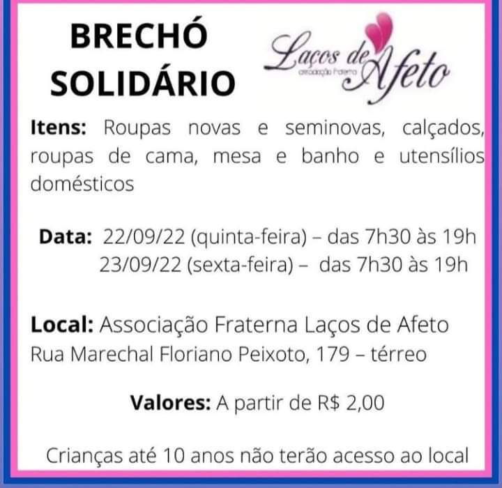 Brechó Solidário reverterá lucros para a Associação Fraterna Laços e ...